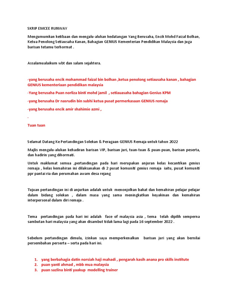 Skrip Emcee Runway | PDF