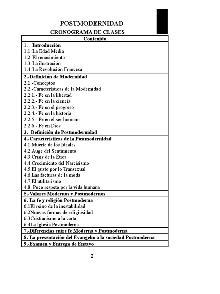 2 Postmodernidad Form. Peq - Listo | PDF | Era de iluminacion | Edades ...