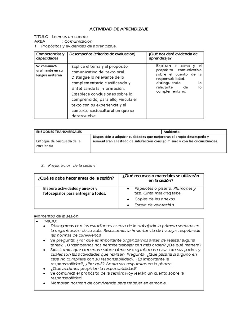 Leemos Un Cuento Pdf Aprendizaje