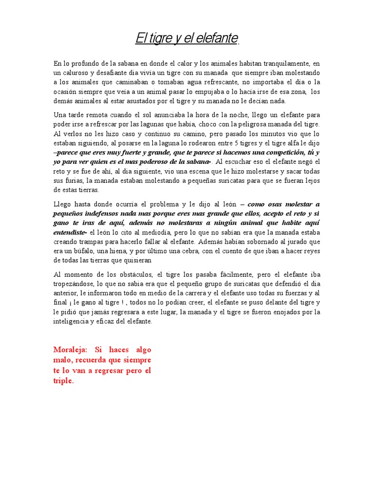 El Tigre Y El Elefante Fabula Pdf