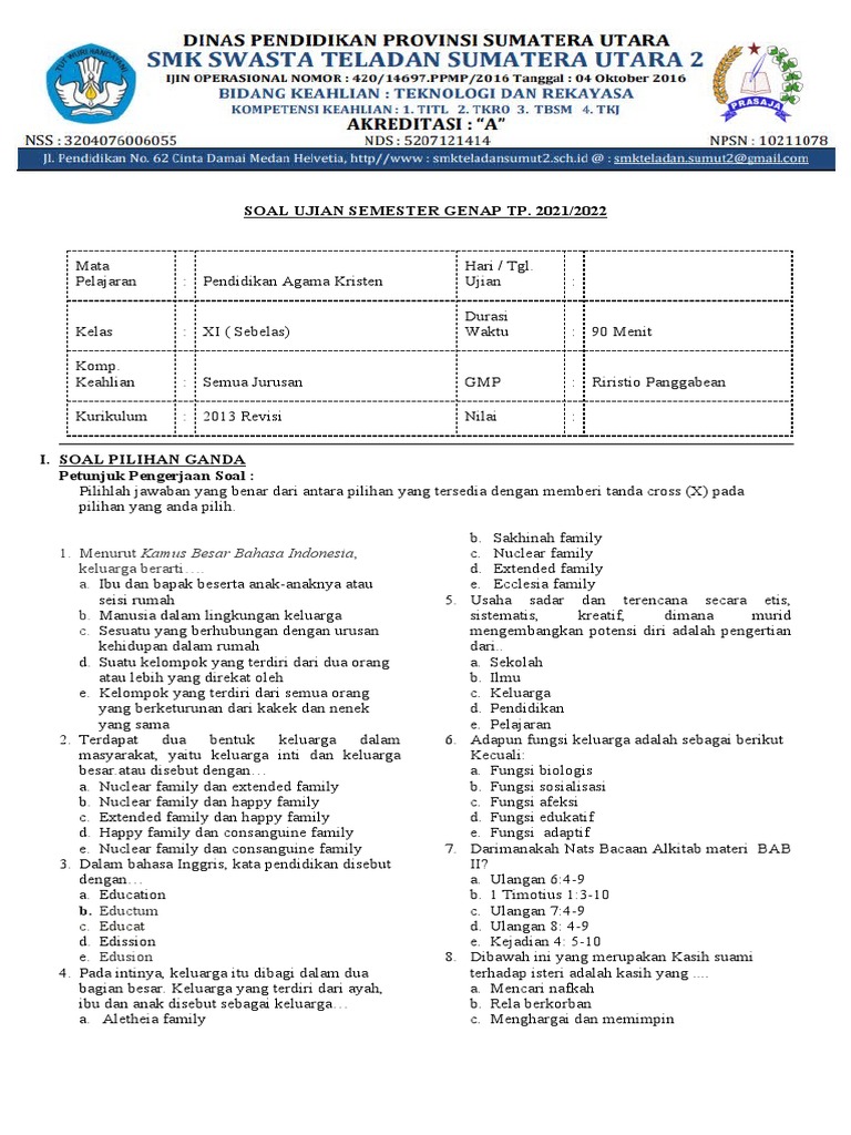 Soal Ujian Agama Kristen XI | PDF | Karier & Perkembangan