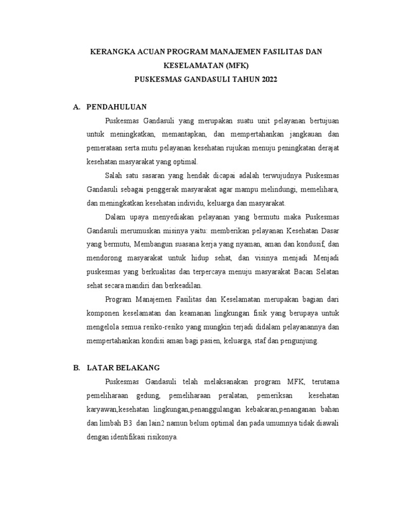 Kerangka Isi Program MFK | PDF