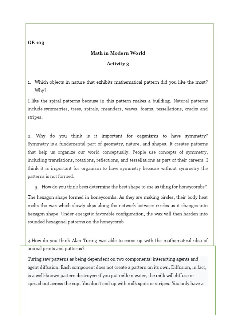 GE 103 Math in Modern World Activity 3 | PDF | Pattern | Mathematics