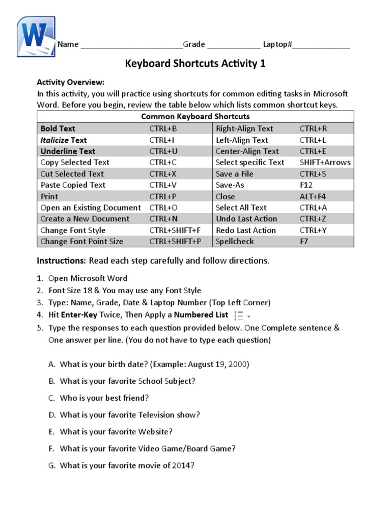 Microsoft Word Shortcut Practice | PDF | Human Communication | Software
