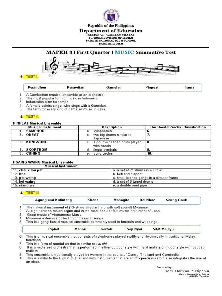 M8Q1 - Southeast Asian Music - SUMMATIVE TEST | PDF | Musical ...