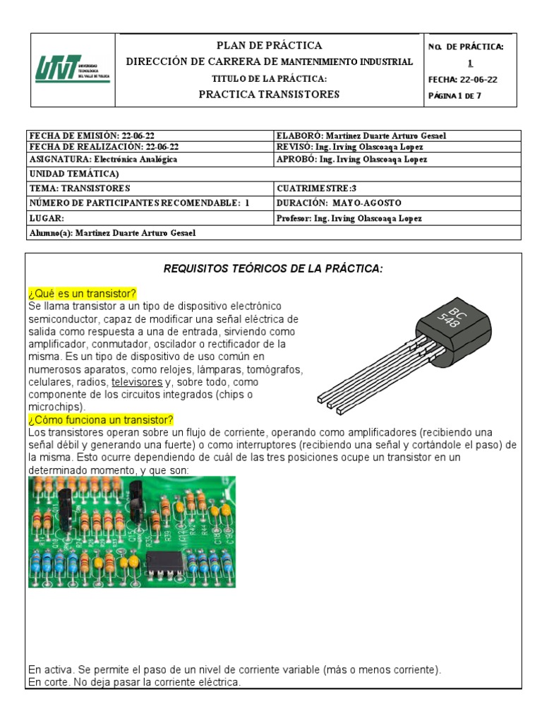 Practica Transistores | PDF | Transistor | Electrónica