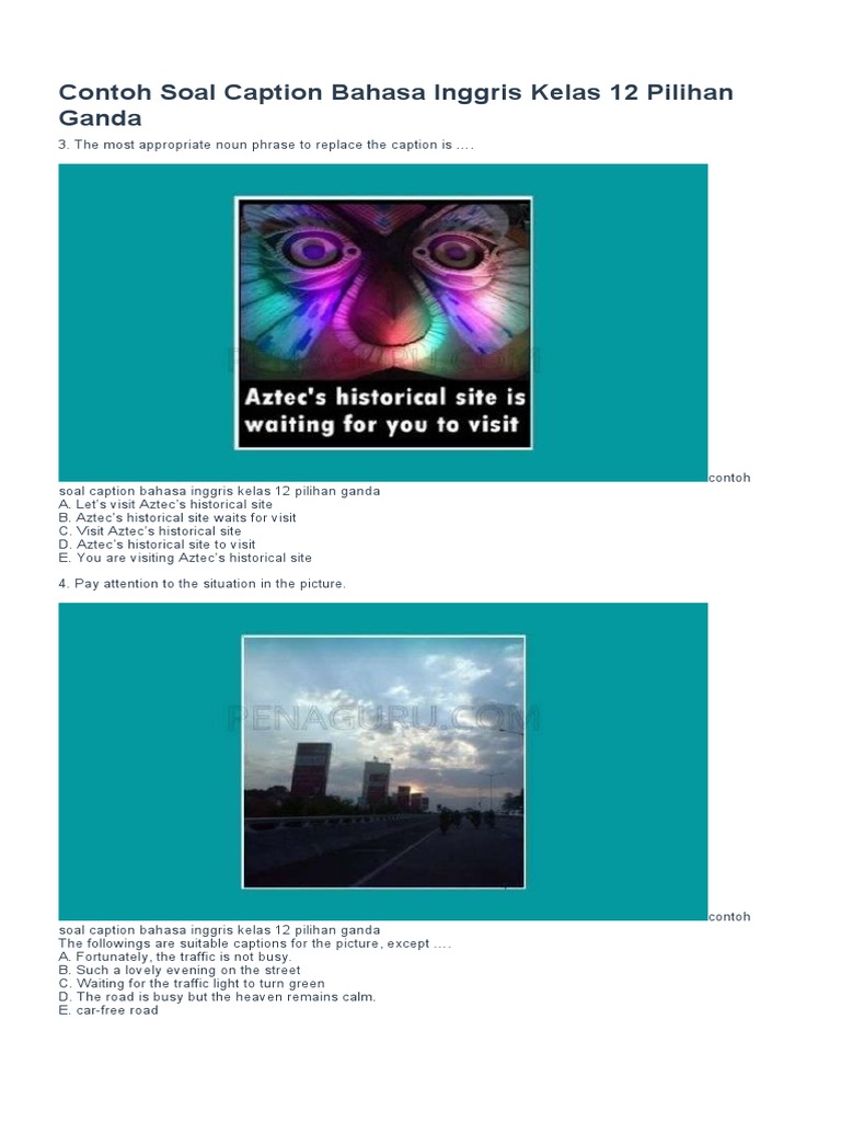 Contoh Soal Caption Bahasa Inggris Kelas 12 Pilihan Ganda Pilihan | PDF | Foods | Food And Drink