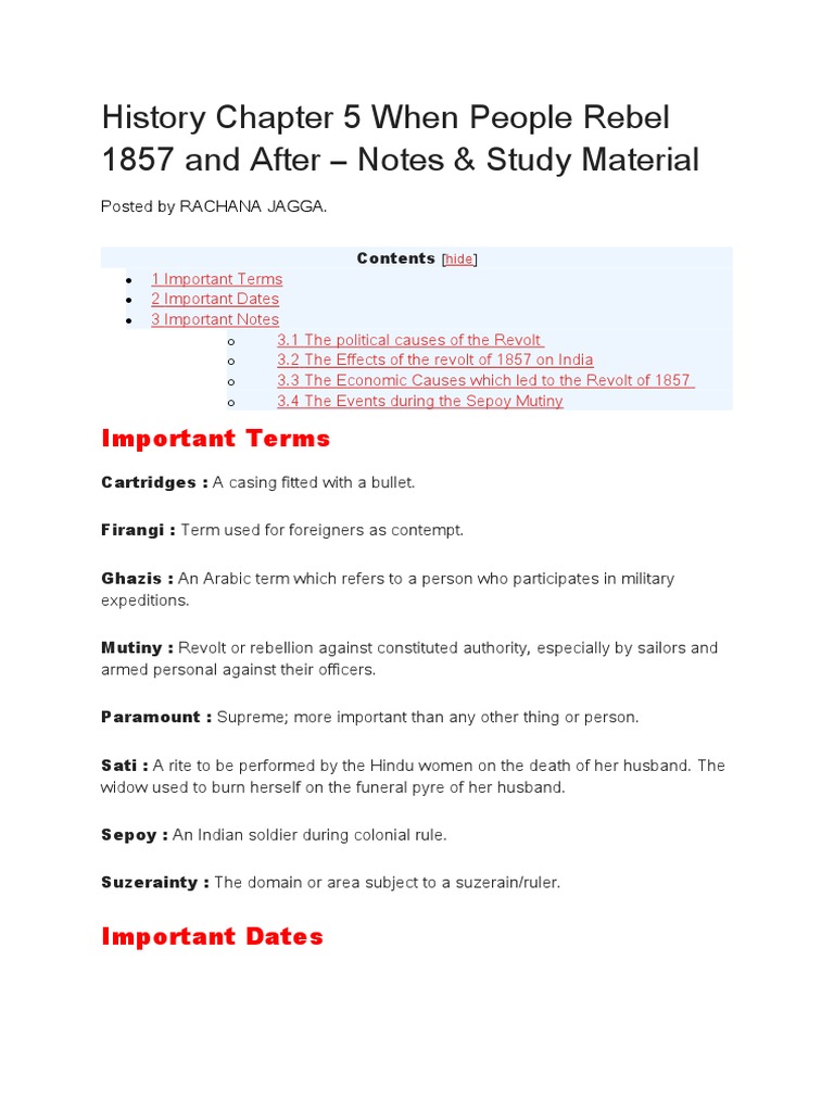 History Chapter 5 When People Rebel 1857 and After | PDF | Indian ...