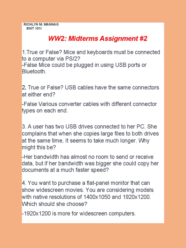 WW2 Midterms Assignment #2 | PDF | Usb | Computer Data Storage