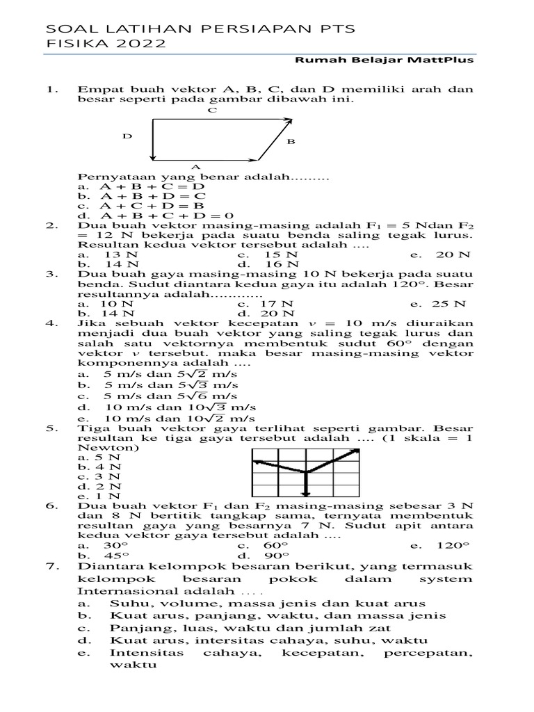 1sma-Sem1-Bab 1-Soal Latihan PTS Fisika Vektor Dan Besaran Dan Pengukuran | PDF