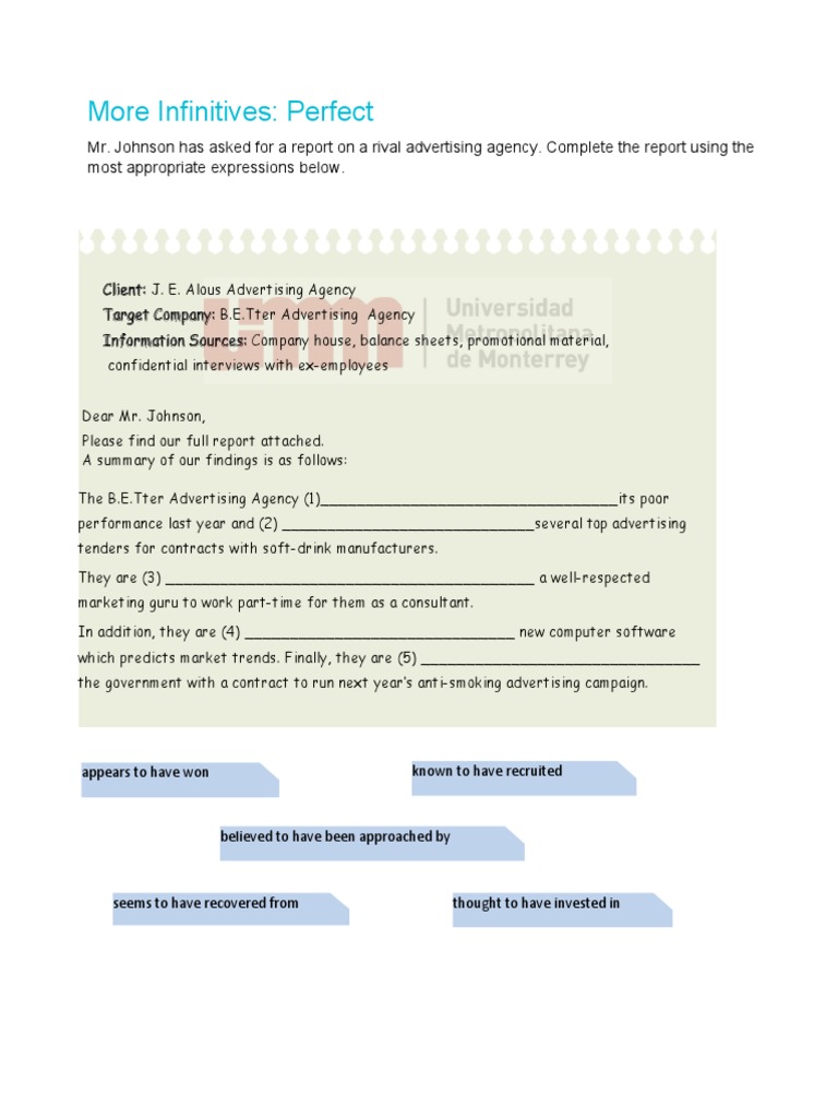Perfect Infinitive | PDF | Business | Finance & Money Management