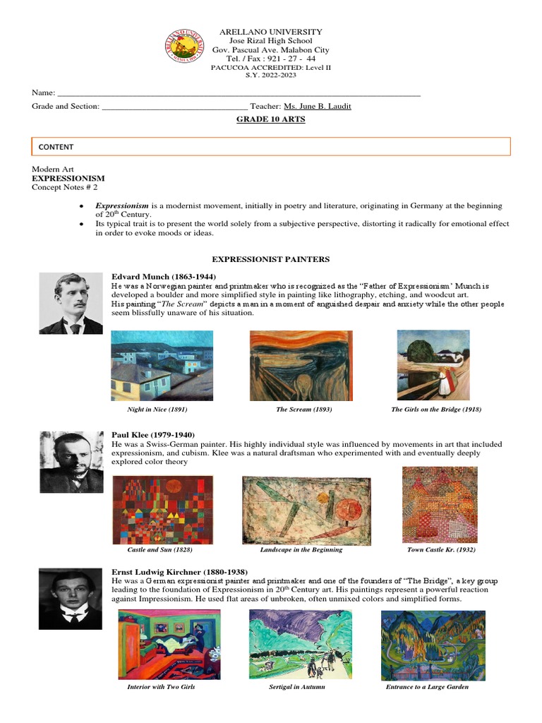 Grade 10 Arts: Pacucoa Accredited: Level Ii S.Y. 2022-2023 | PDF ...