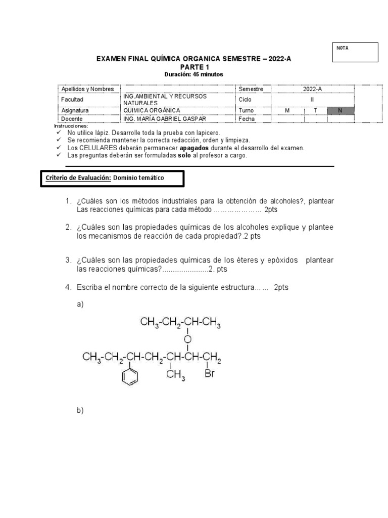 Examen Final Quim Orga Parte 1 | PDF