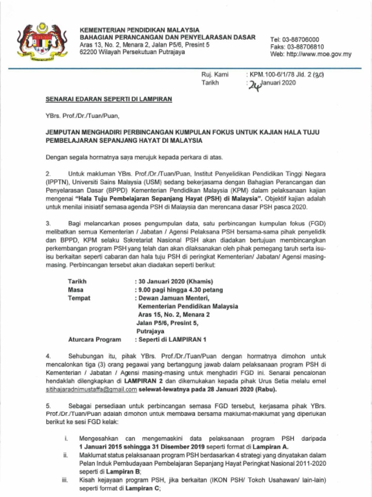 Surat Jemputan FGD Kajian PSH | PDF