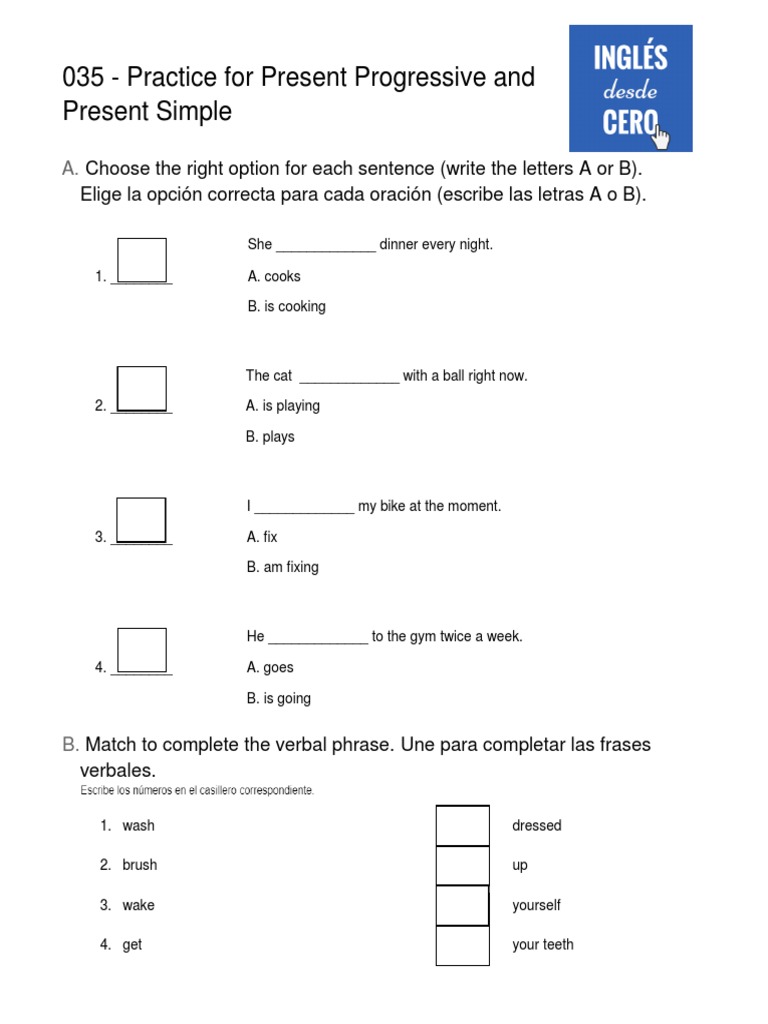 Present Progressive vs Simple Practice | PDF