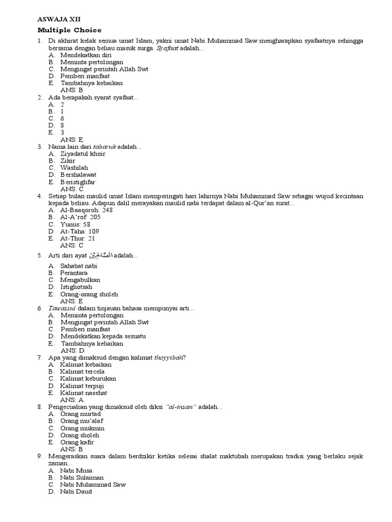 PTS Ganjil Aswaja 12 SMK 2022-2023 | PDF | Olahraga & Rekreasi | Agama & Spiritualitas