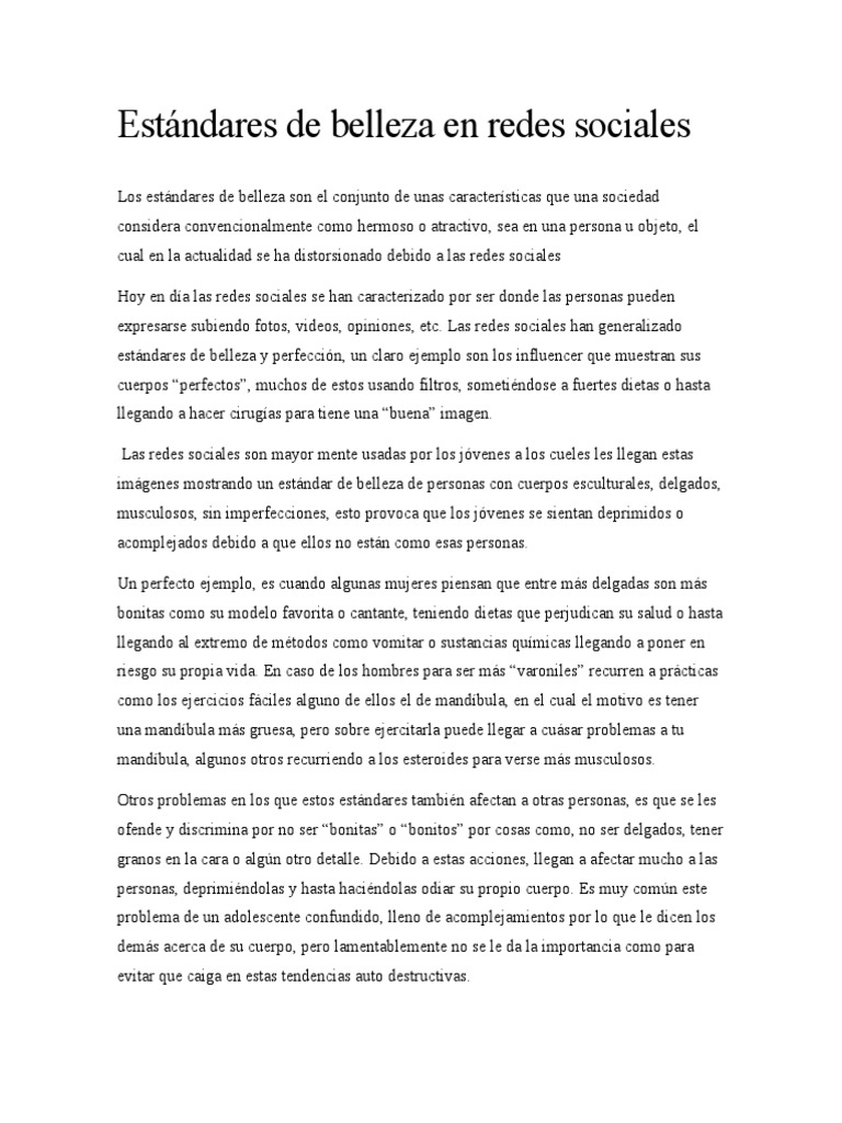 Estándares de Belleza en Redes Sociales | PDF | Belleza | Sicología