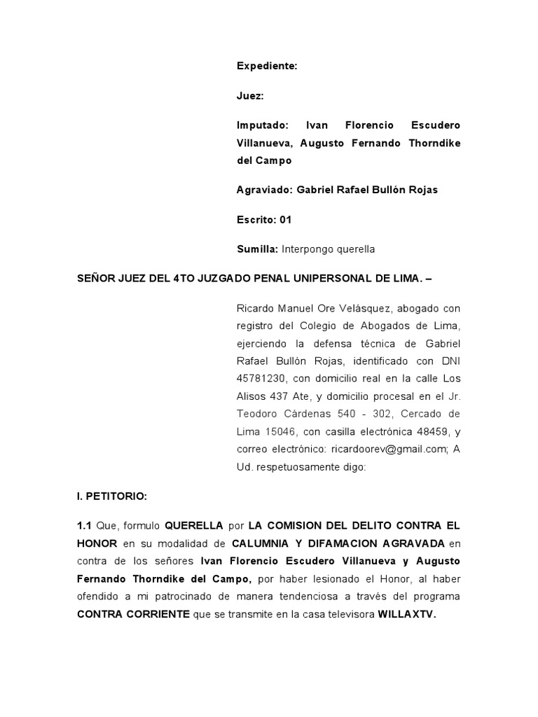 QUERELLA | PDF | Derecho penal | Queja