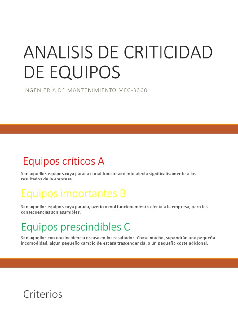 Analisis de Criticidad de Equipos | PDF