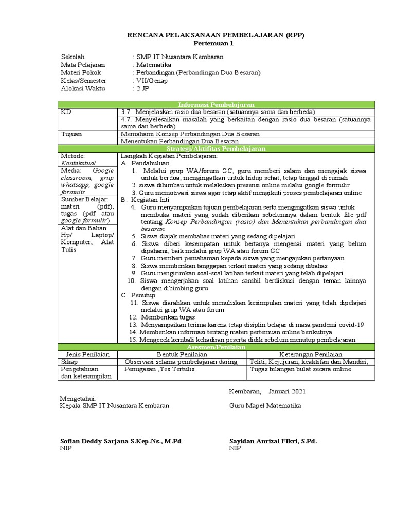 RPP MTK Daring 7.2 2021-2022 | PDF