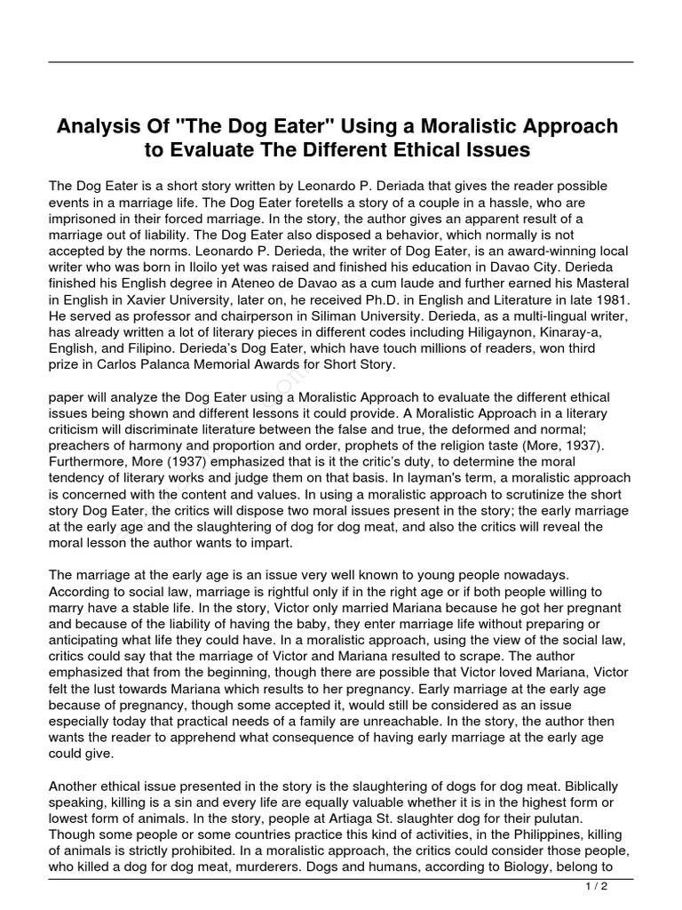 Analysis of The Dog Eater Using A Moralistic Approach To Evaluate The Different Ethical Issues ...