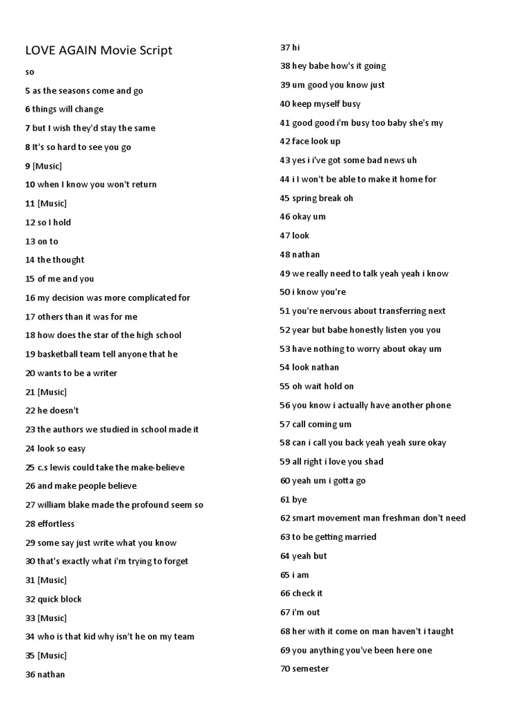 LOVE AGAIN Movie Script | PDF