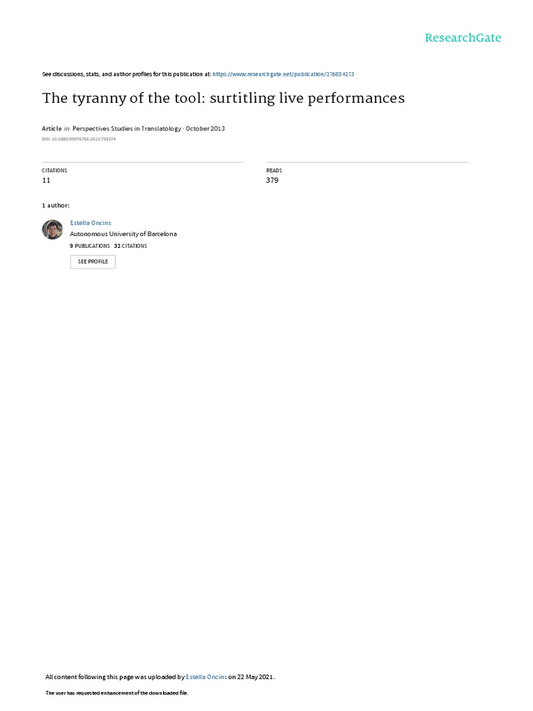 Estella Oncis - Tyranny of The Tool - Surtitling Live Performances ...