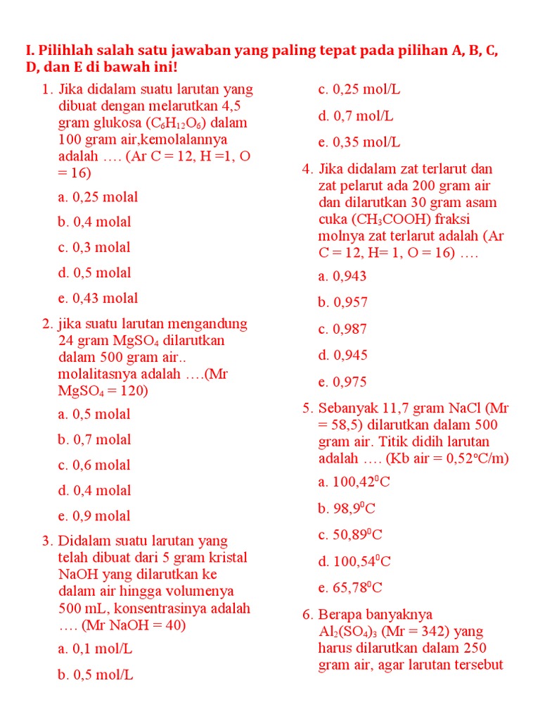 SOAL PTS GANJIL TP. 2022-2023 Kimia 12 Rocky | PDF