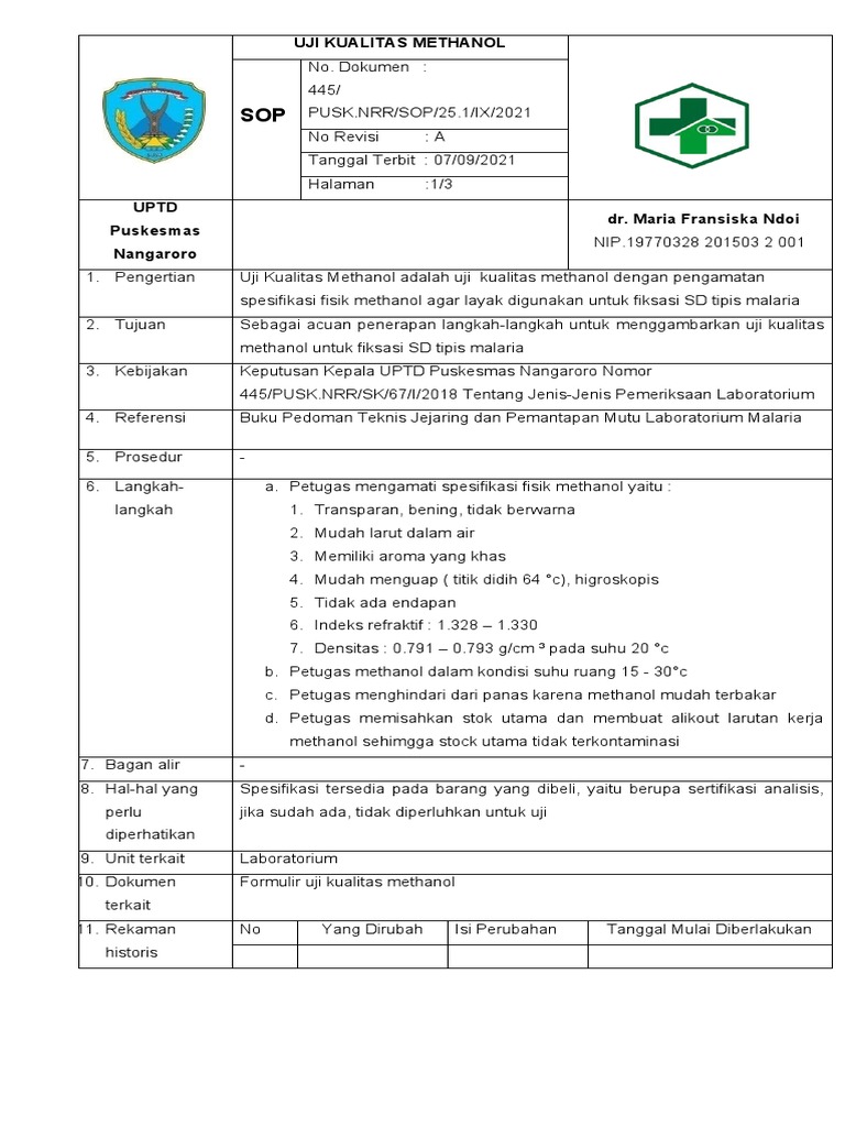 Sop Uji Kualitas Methanol | PDF