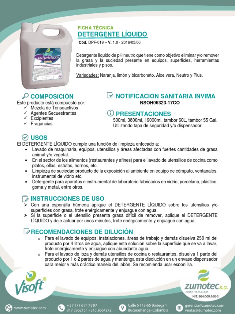 DPF 019 FT Detergente Liquido - 2 | PDF | Detergente | Agua