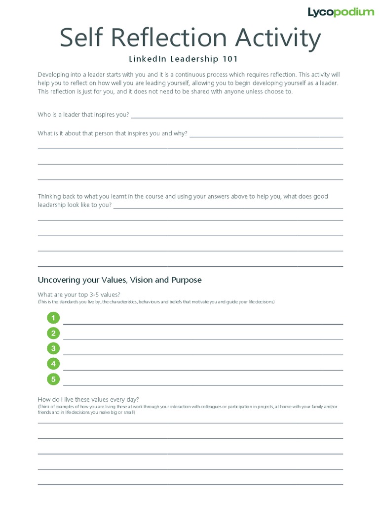 Leadership Self-Reflection Guide | PDF | Leadership | Goal