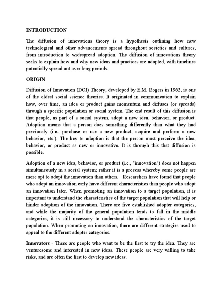 Diffusion of Innovations Theory Explained | PDF | Innovation