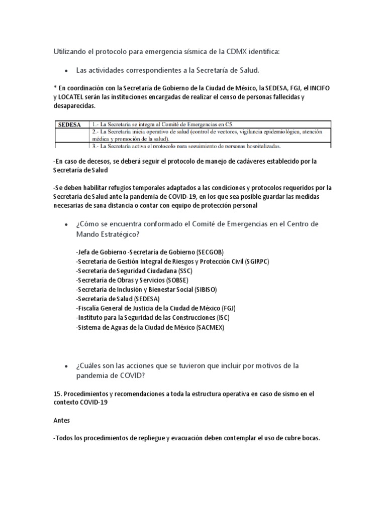 Utilizando El Protocolo para Emergencia Sísmica de La CDMX Identifica | PDF | Defensa Civil ...