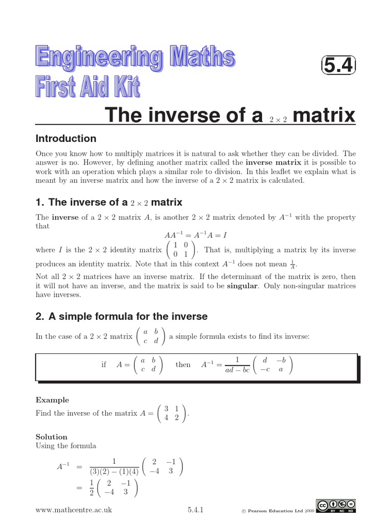 The Inverse of A 2 × 2 Matrix 5 - 4 | PDF | Matrix (Mathematics ...