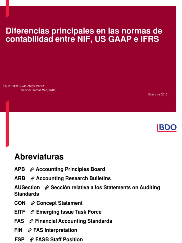 Diferencias Principales en Las Normas de Contabilidad Entre NIF, US ...