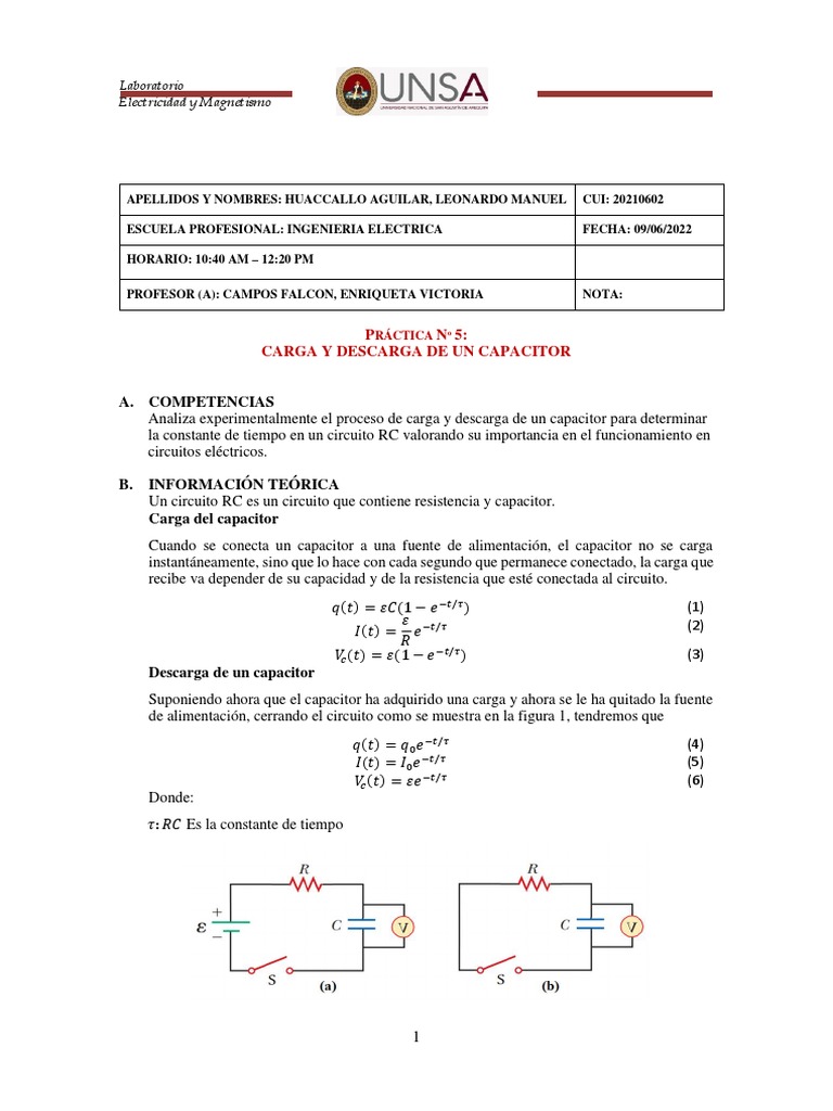 5 Carga y Descarga de Un Capacitor - Actualizada 2021 | PDF | Condensador | Electricidad