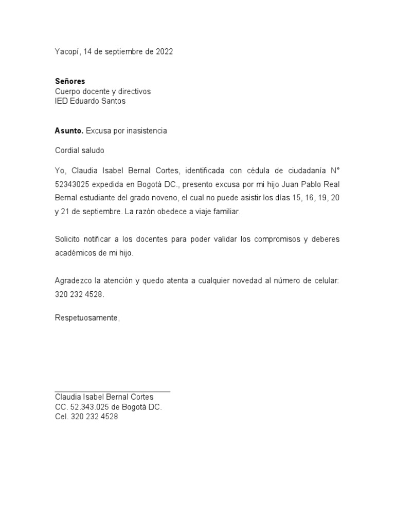 Modelo De Excusa Pdf