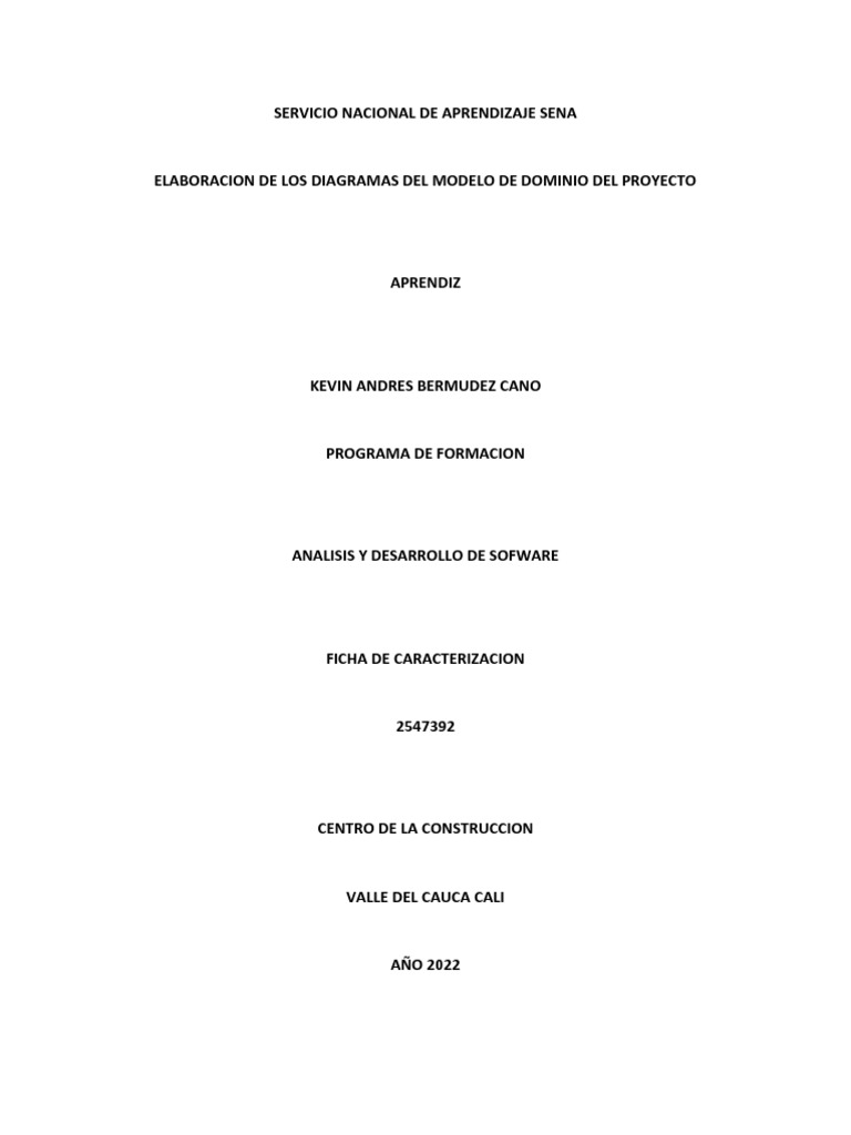 Elaboración de Los Diagramas Del Modelo de Dominio Del Proyecto. GA2 ...