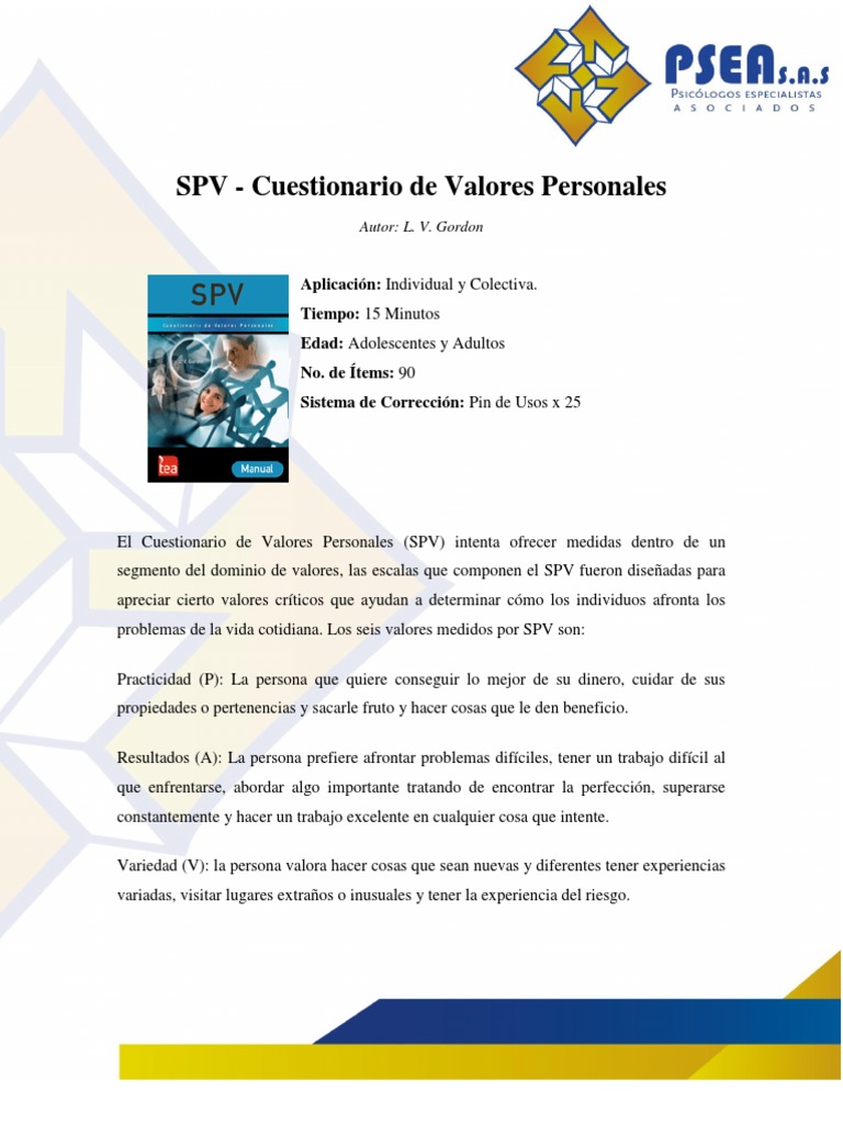 SPV Cuestionario de Valores Personales | PDF
