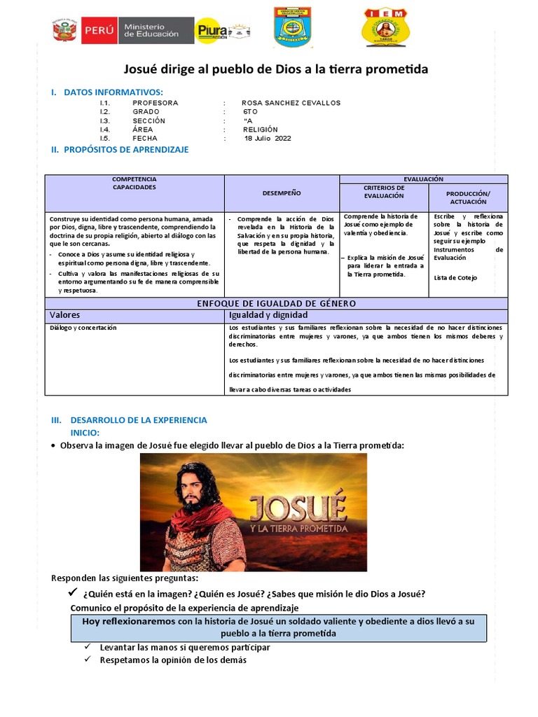 Act Religión 18-Julio 6to A | PDF | Joshua | Arca de la Alianza