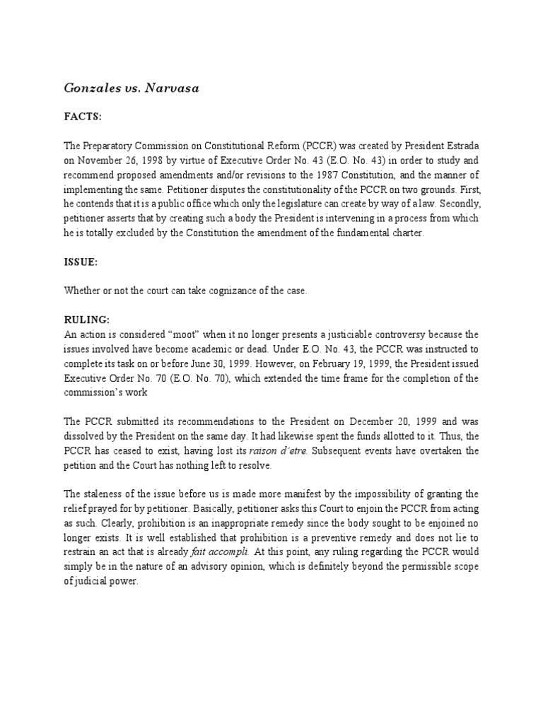 Gonzales-vs.-Narvasa Case Digest | PDF | Politics | Social Science