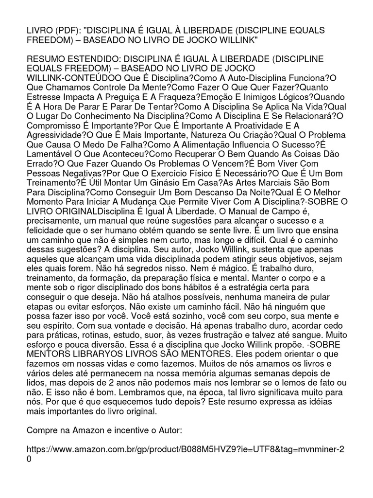 Livro (PDF) - Disciplina É Igual À Liberdade (Discipline Equals Freedom) - Baseado No Livro de ...