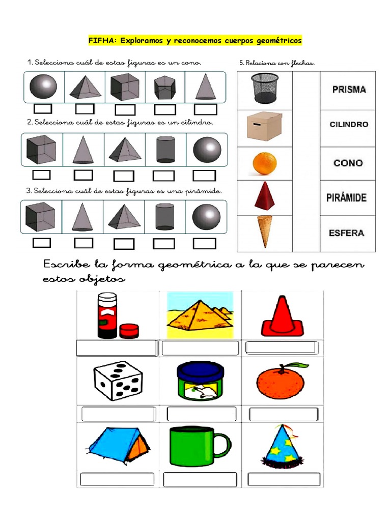 FICHA Exploramos y Reconocemos Cuerpos Geométricos | PDF