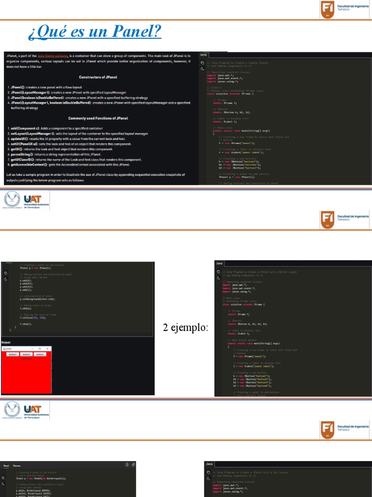 Uso de JPanel en Java | PDF | Java (lenguaje de programación) | C Sharp (lenguaje de programación)