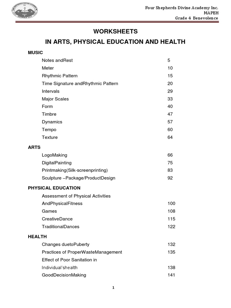 Grade 4 MAPEH Worksheets | PDF | Interval (Music) | Scale (Music)