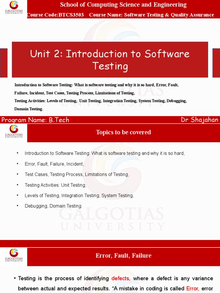 Stqa Unit 2 | PDF | Software Testing | Software Bug Stqa Unit 2 | PDF | Software Testing | Software Bug