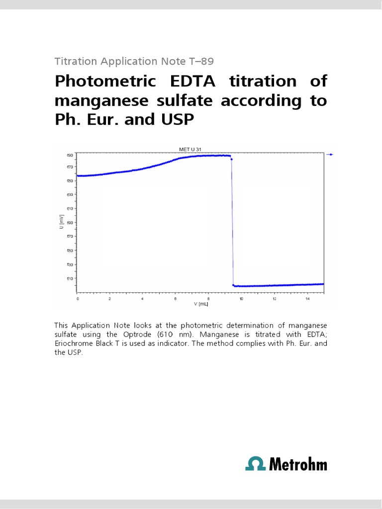 Photometric titration of manganese sulfate using EDTA and Eriochrome ...
