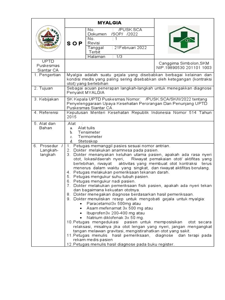 Sop Myalgia | PDF