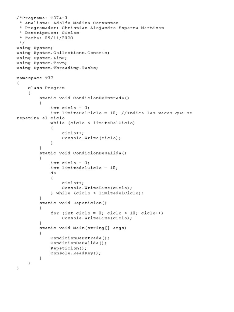 Ciclos For, While y Do While | PDF | Métodos y materiales de enseñanza ...