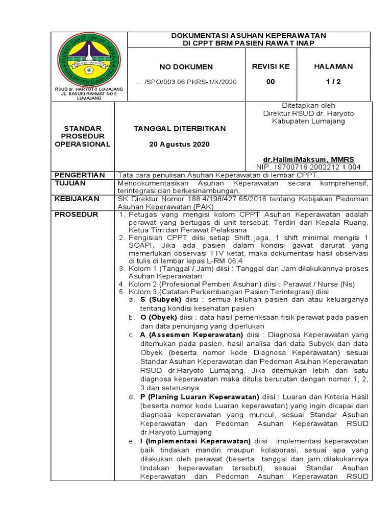 Spo Penulisan CPPT Askep | PDF